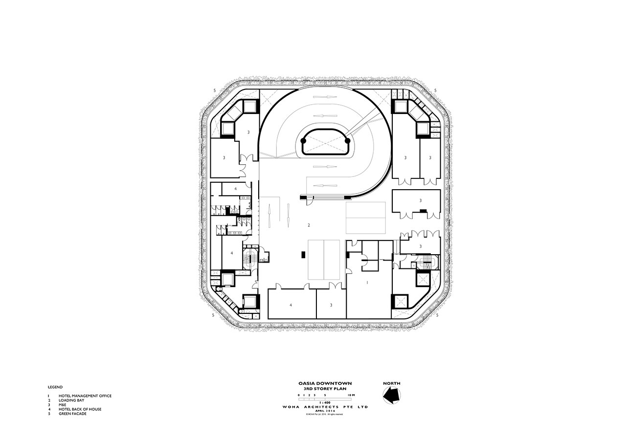 Singapore. WOHA architects designed a red tower filled with green creepers