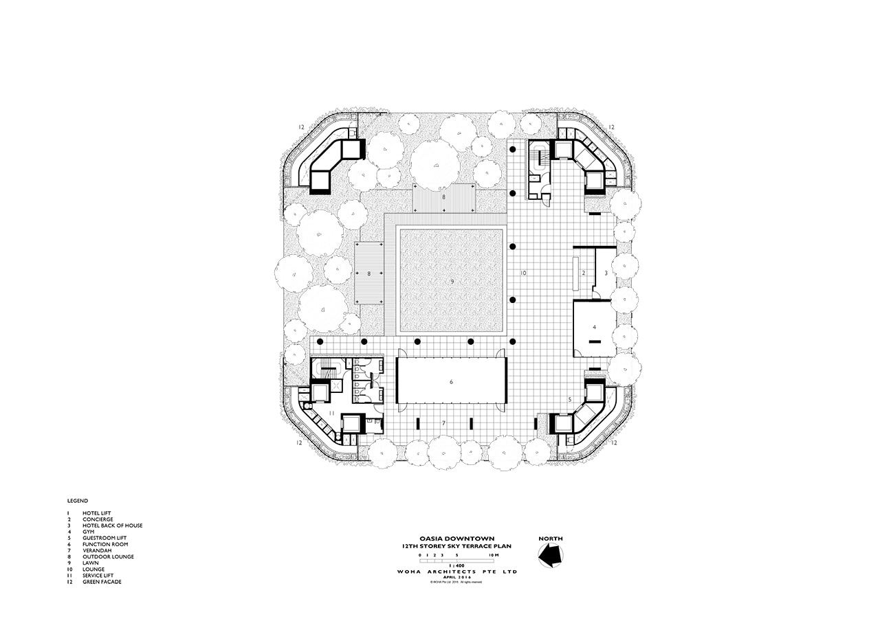Singapore. WOHA architects designed a red tower filled with green creepers