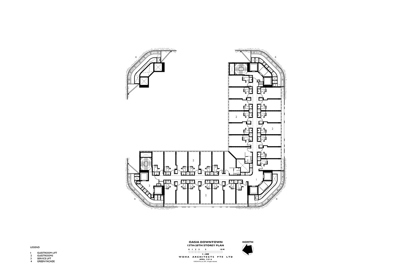 Singapore. WOHA architects designed a red tower filled with green creepers