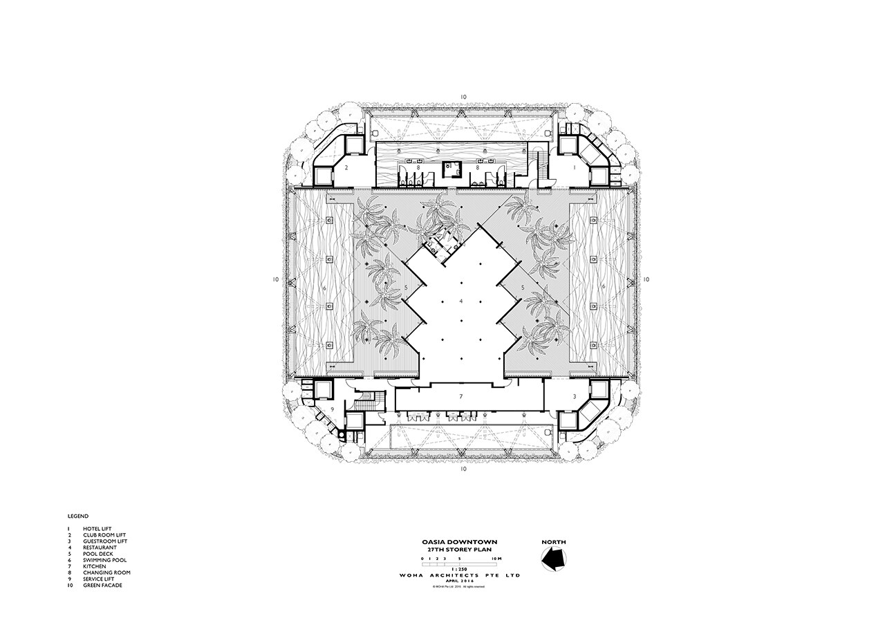 Singapore. WOHA architects designed a red tower filled with green creepers