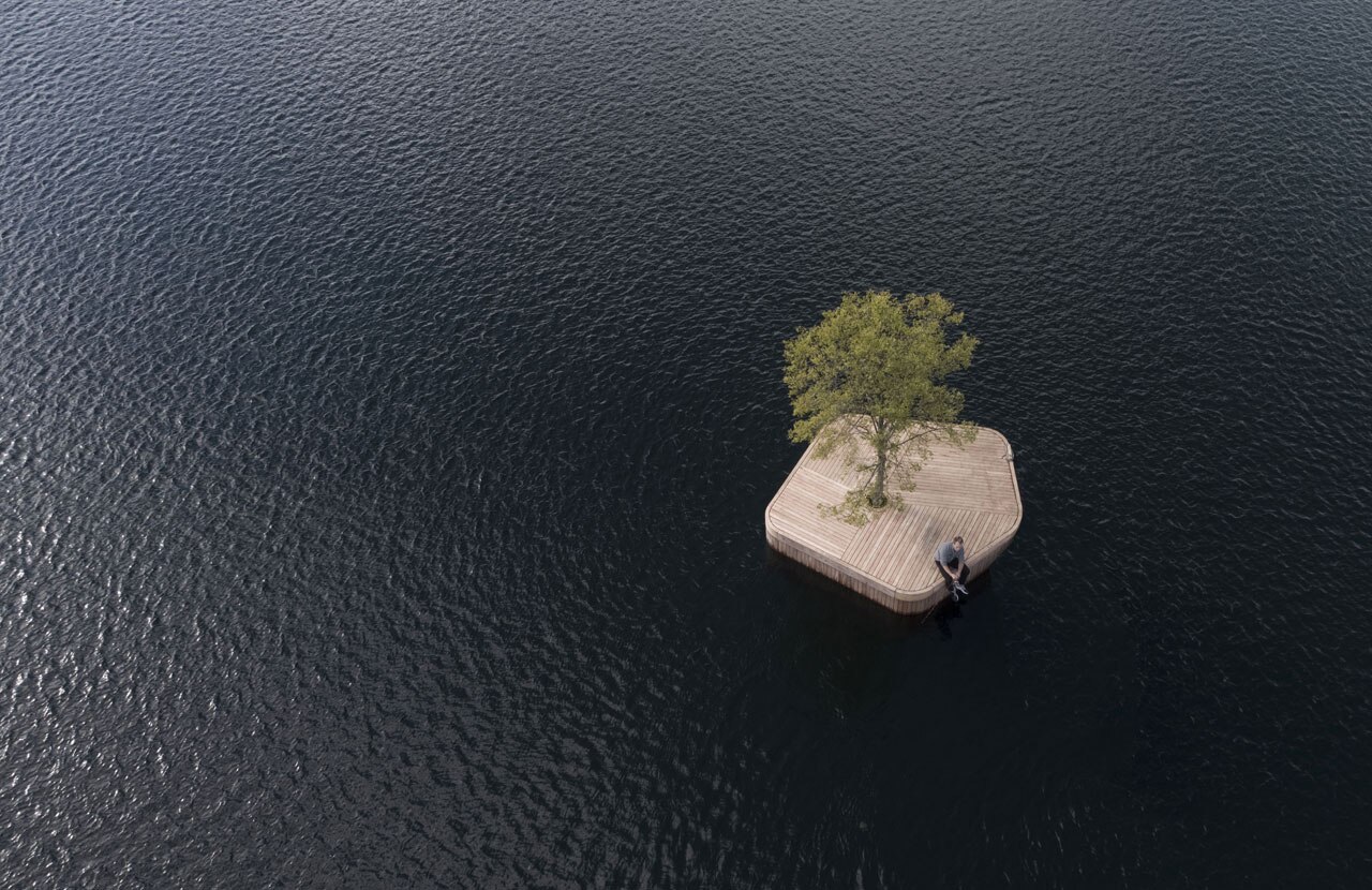 A solitary tree floating in the Copenhagen harbour - Domus