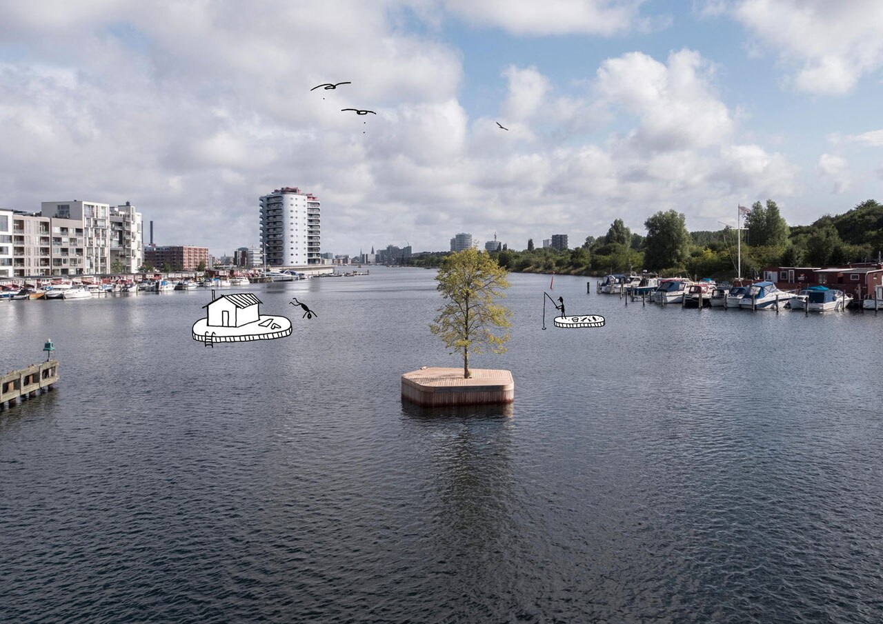 A solitary tree floating in the Copenhagen harbour - Domus