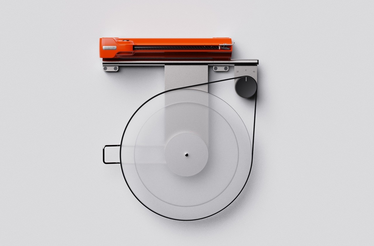 Disco Volante is a turntable that looks like a wall-mounted typewriter ...