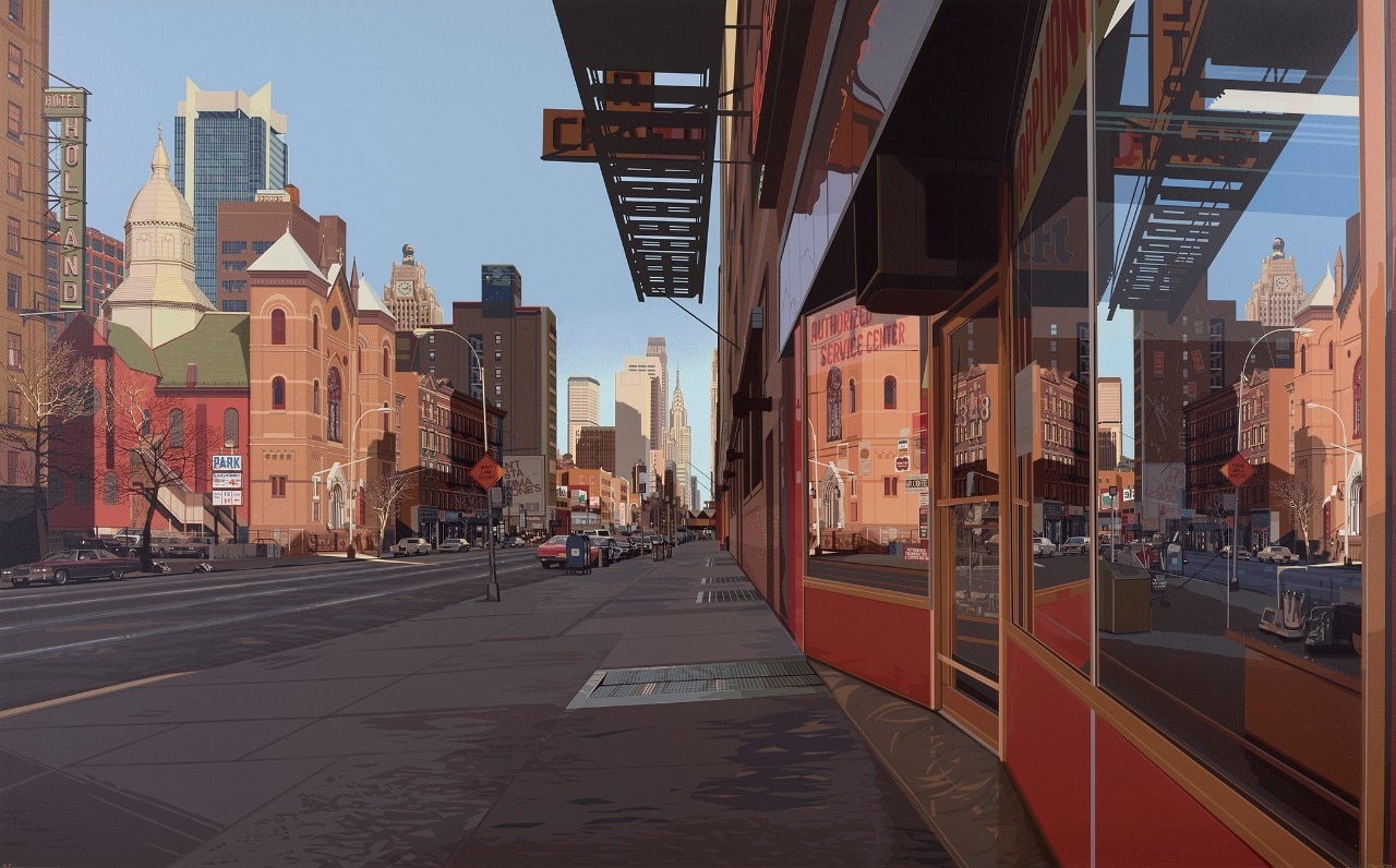 Richard Estes photographs: photorealism exhibition, New York