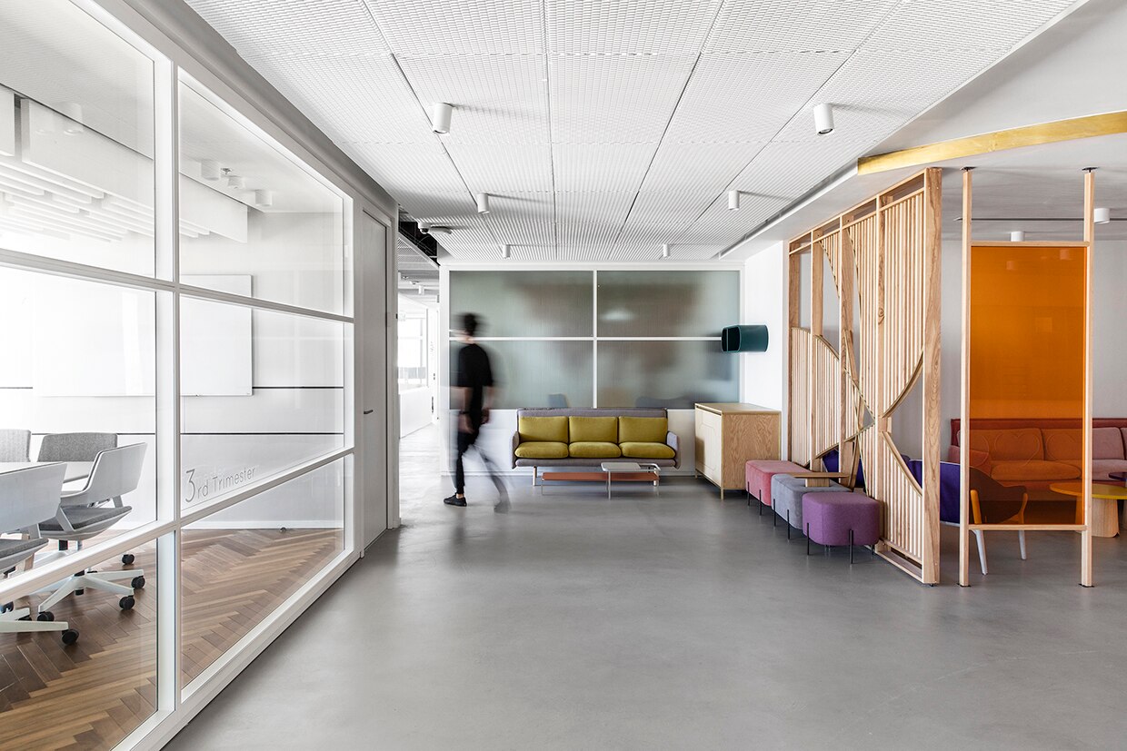 Tinted glass defines zones at wearable tech hub dedicated to pregnancy ...