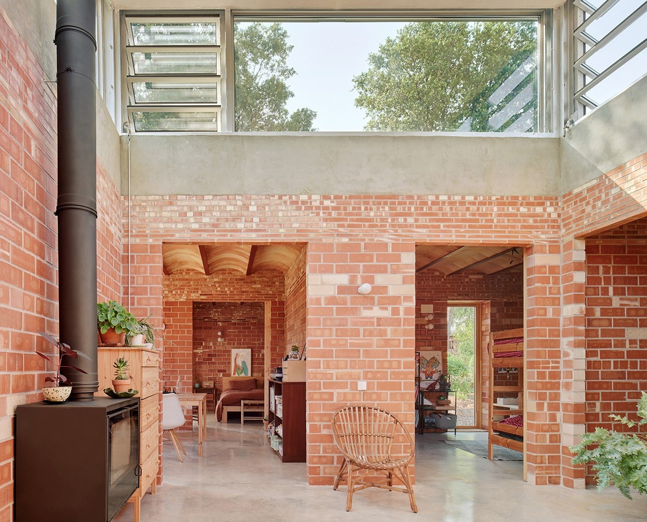 A house in Catalonia built with exposed bricks and a modular system