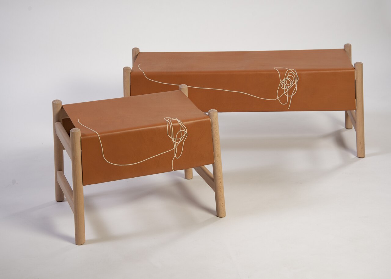 Arts and crafts of Mexico in two leather and maguey stools by Peca - Domus